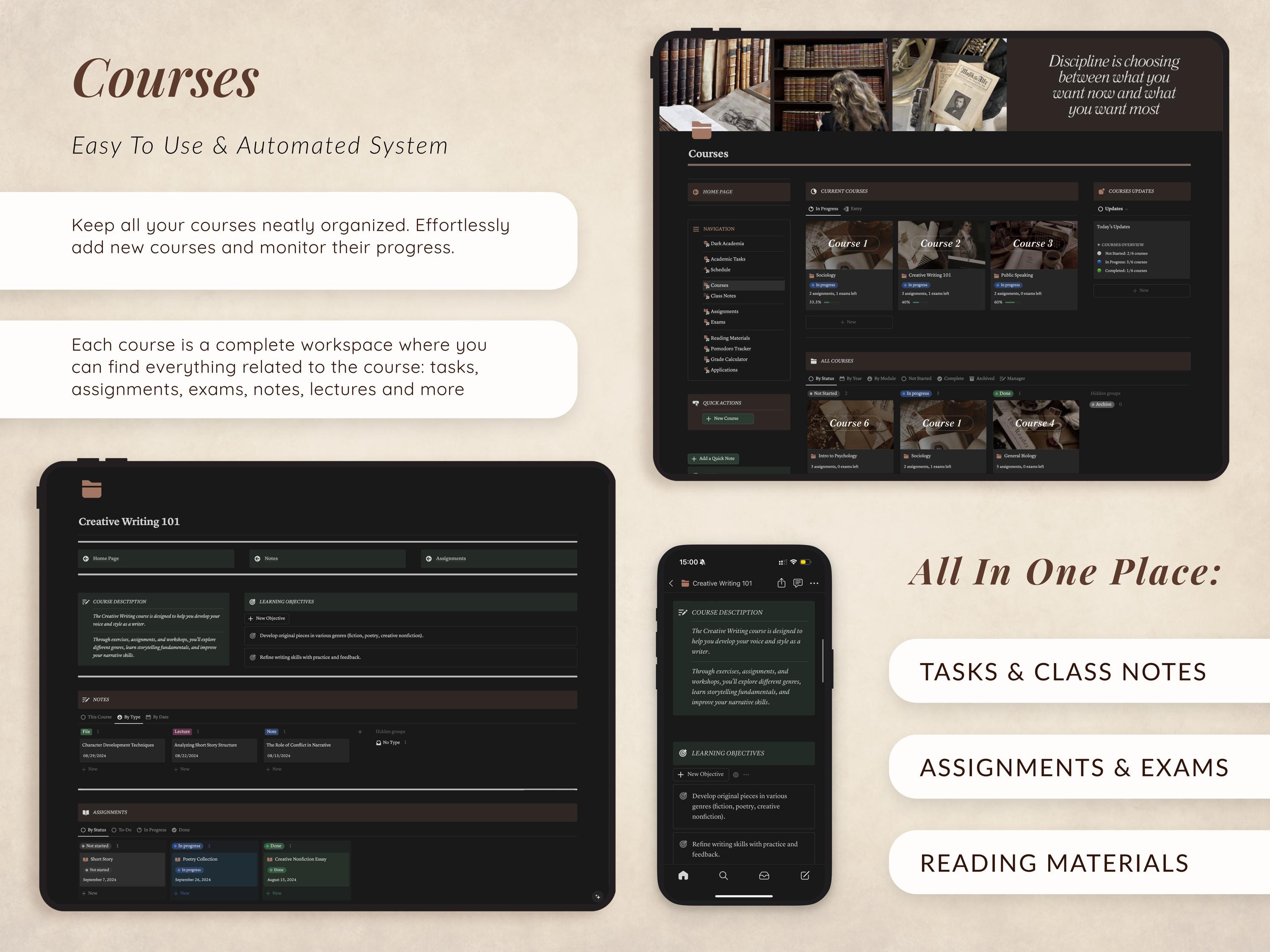 Plantilla de Dark Academia Notion, planificador estudiantil de Notion, planificador académico de ...