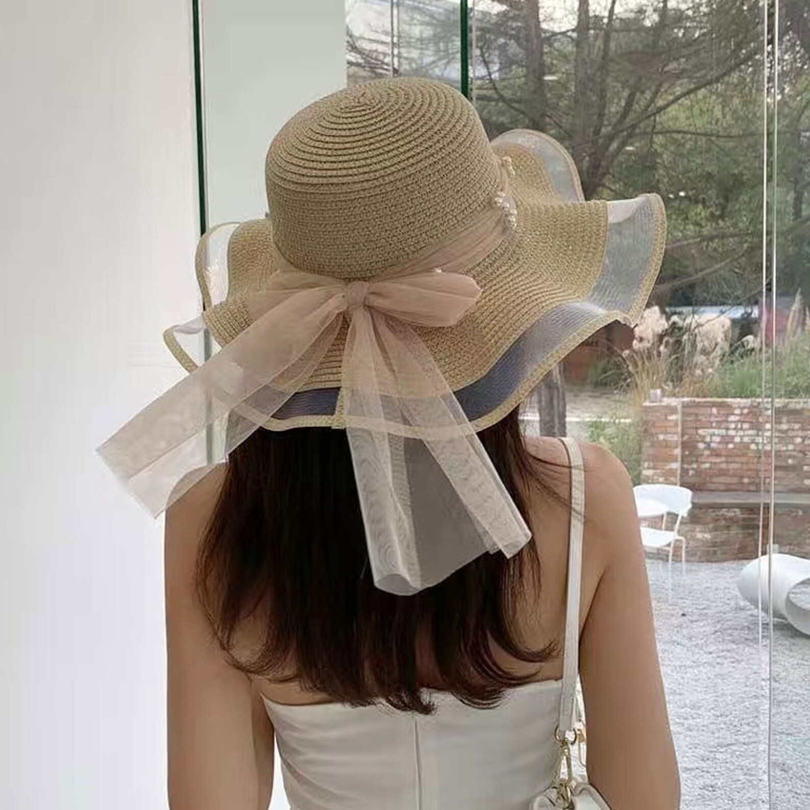 Flower Lace Pearl Ribbon Sun Hat, Seaside Holiday Lace Sun Hat, Summer ...