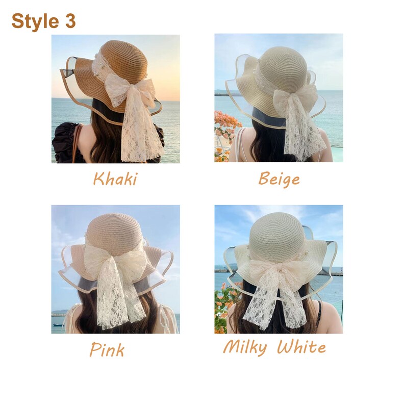 Flower Lace Pearl Ribbon Sun Hat, Seaside Holiday Lace Sun Hat, Summer ...