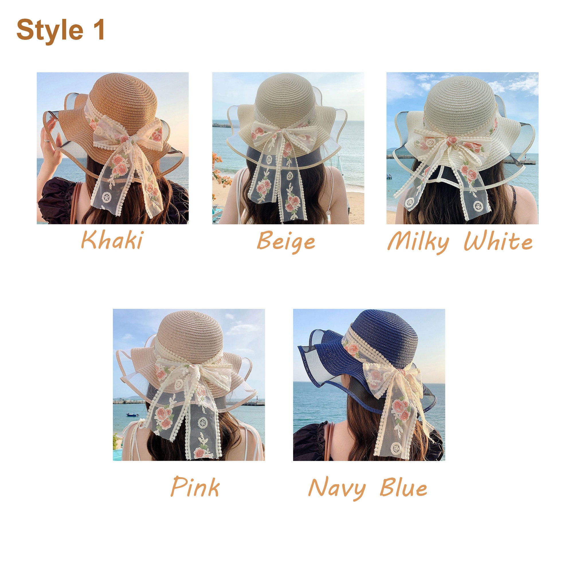 Flower Lace Pearl Ribbon Sun Hat, Seaside Holiday Lace Sun Hat, Summer ...