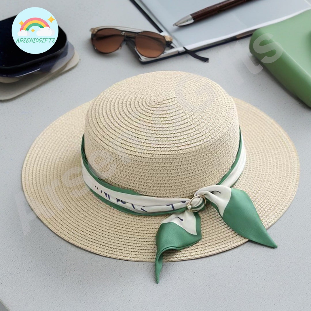 Vacation Flat Sun Straw Hat, Women's Straw Hat, Beach Sun Hat, Vacation ...