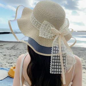 Flower Lace Pearl Ribbon Sun Hat, Seaside Holiday Lace Sun Hat, Summer ...