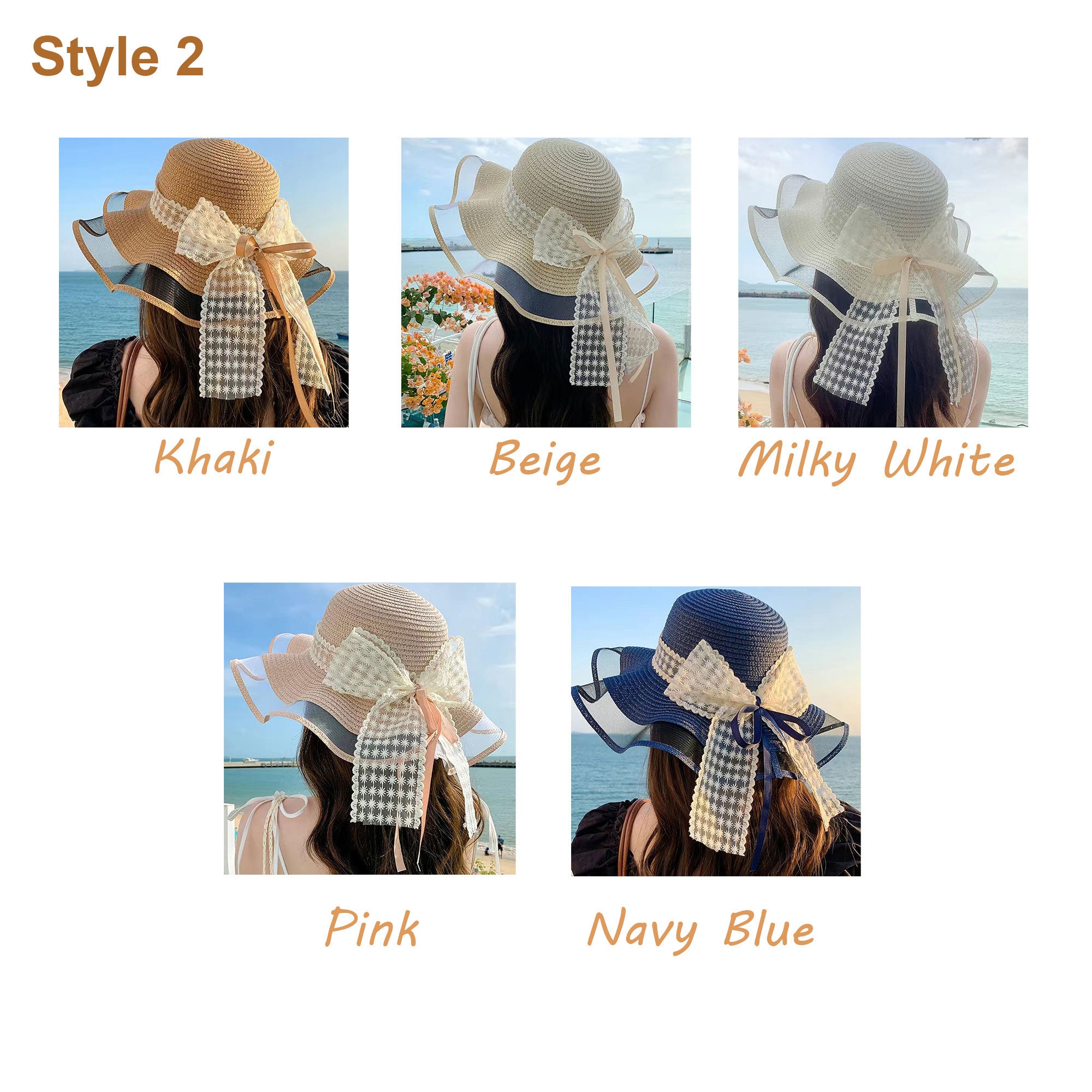 Flower Lace Pearl Ribbon Sun Hat, Seaside Holiday Lace Sun Hat, Summer ...