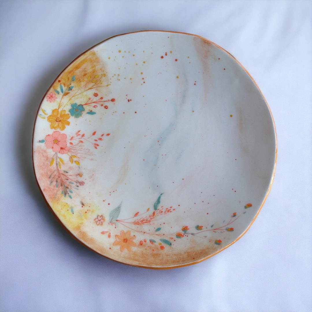 Floral Watercolor Ceramic Plate 10" - Botanical Hand-painted Pottery ...