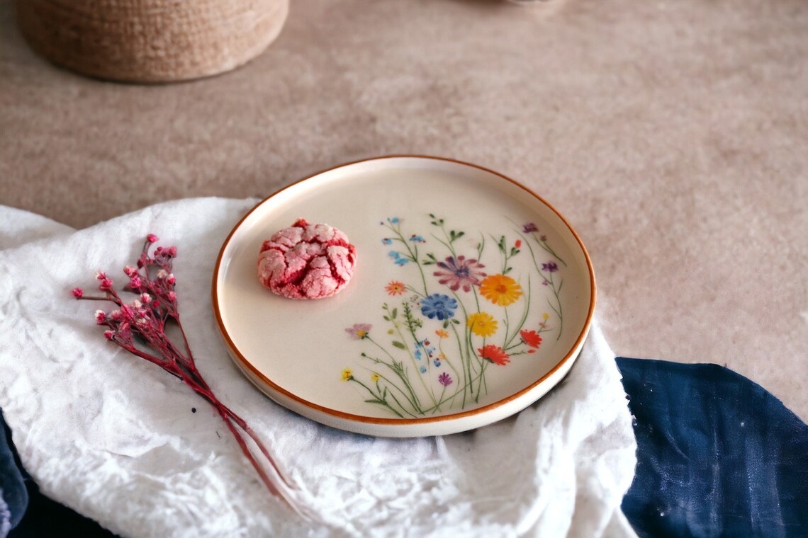 Handmade Wildflower Ceramic Plate 8" - Floral Meadow Pottery, Rustic ...