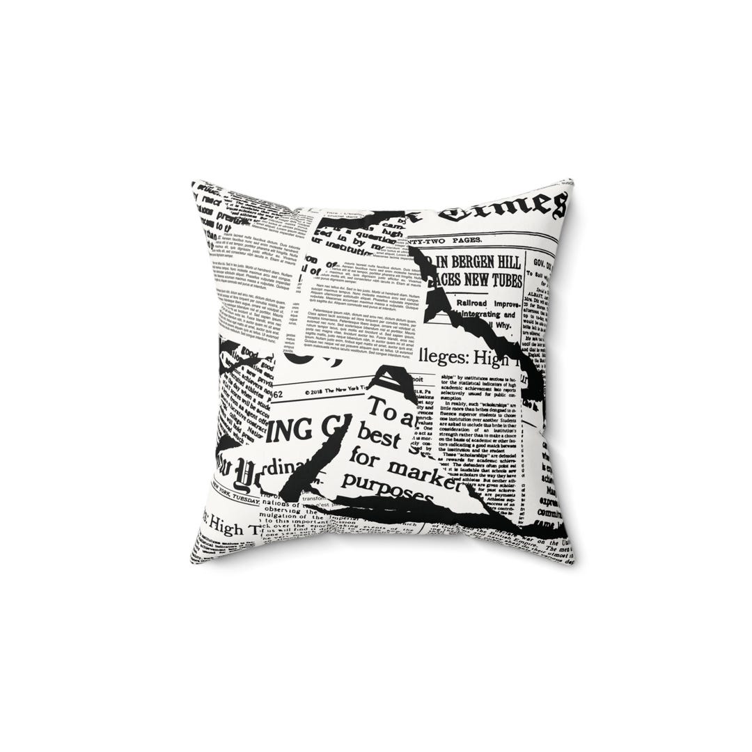 Black and White Newspaper Print Pillow, Decorative Couch Cushion ...