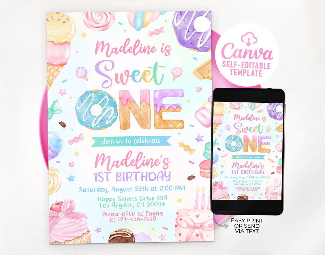 Sweet One Invitation, Sweet One Birthday Invitation, 1st Birthday ...