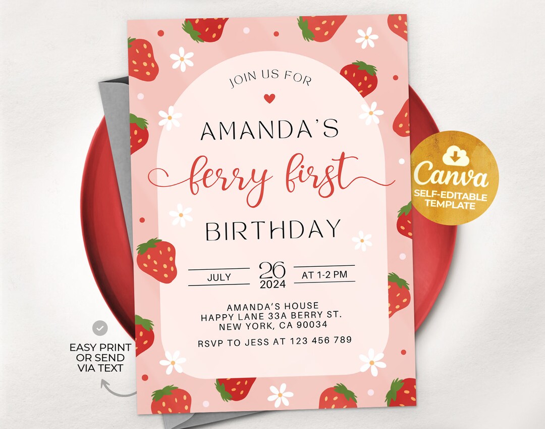 Berry First Birthday Invitation Template, Berry 1st Birthday Invitation ...