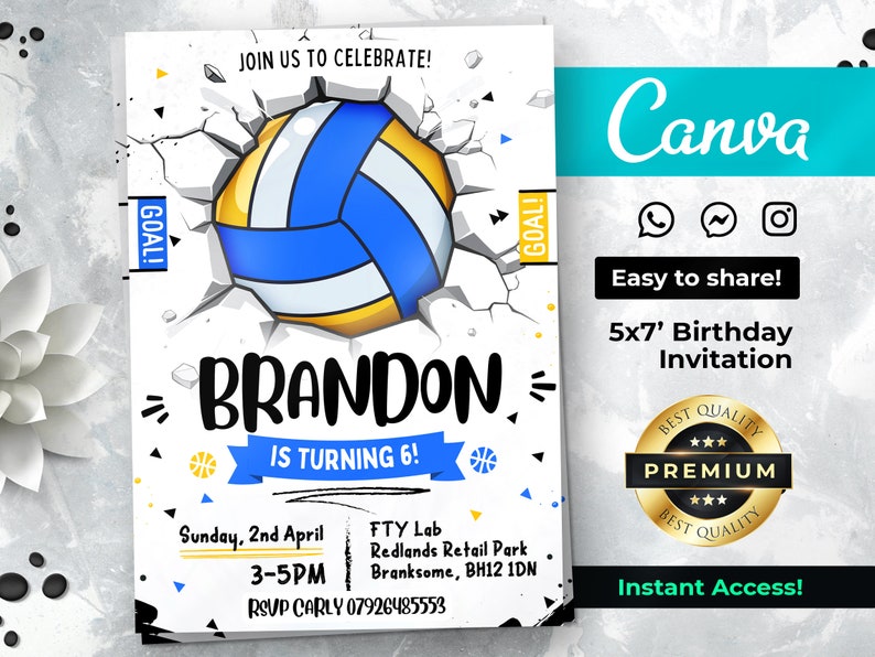 Volleyball Birthday Invitation Voleyball Invitation Editable - Etsy