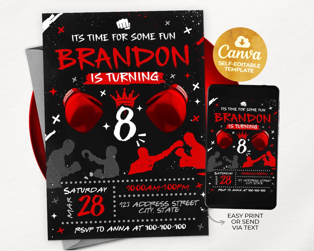 Editable Boxing Birthday Invitation, Fight Invitation, MMA Invitation ...