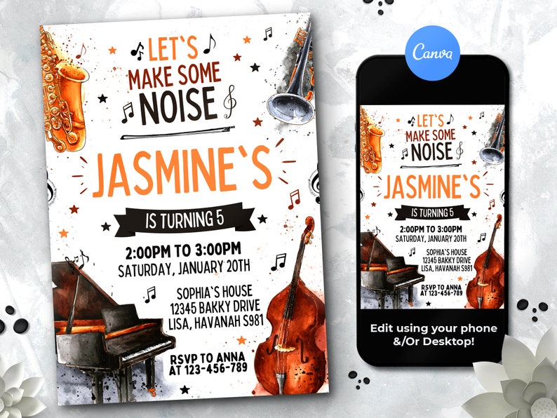 Editable Instruments Invitation Music Birthday Invitation - Etsy