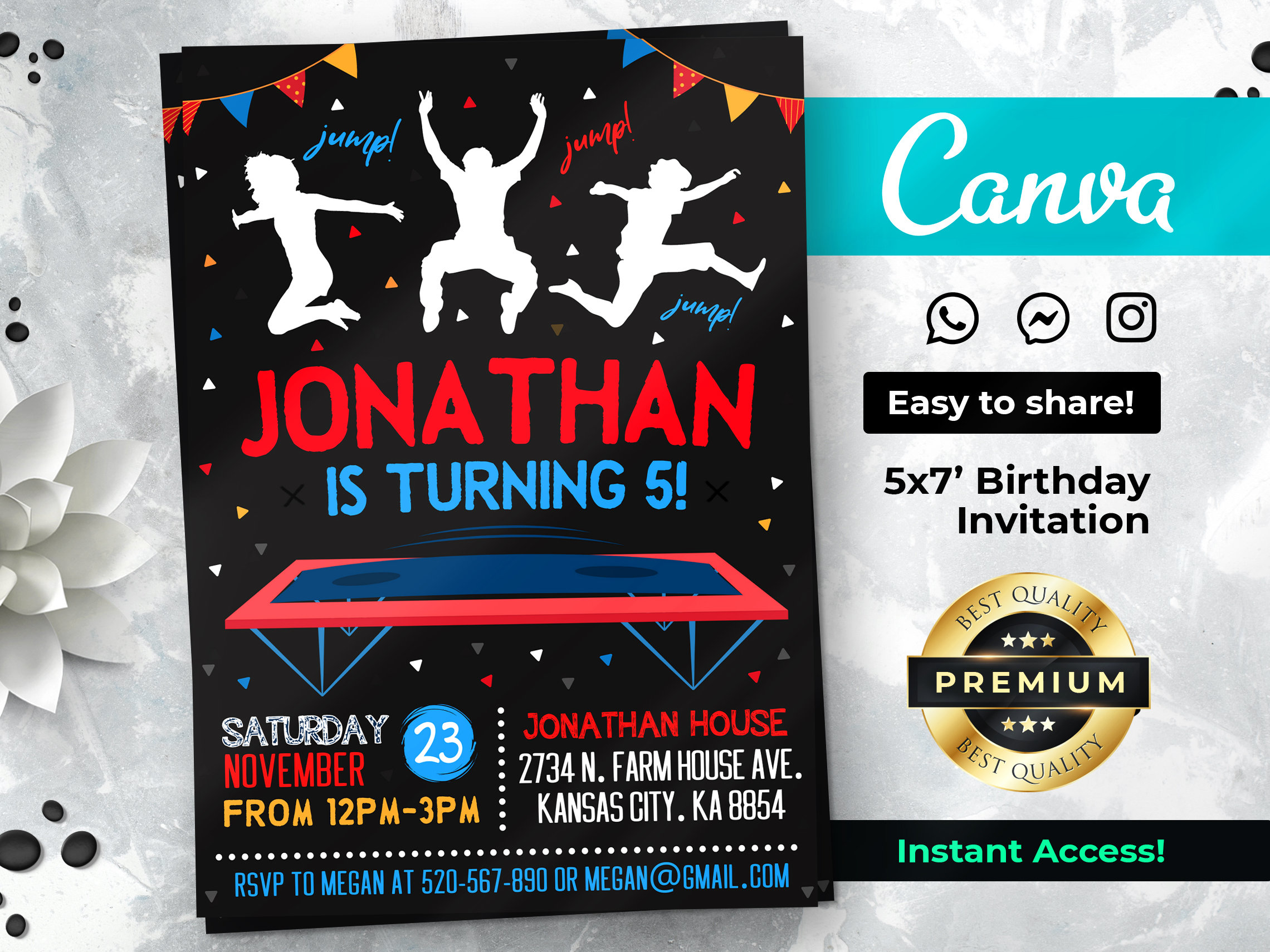 EDITABLE Trampoline Park Birthday Invitation Jump Invitation - Etsy