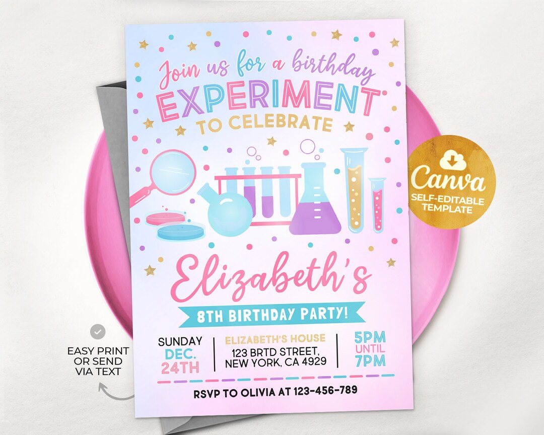 Science Birthday Invitation, Join Us for a Birthday Experiment, Girl ...