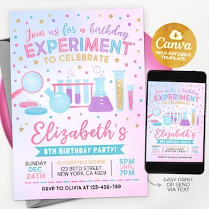 Science Birthday Invitation, Join Us for a Birthday Experiment, Girl ...
