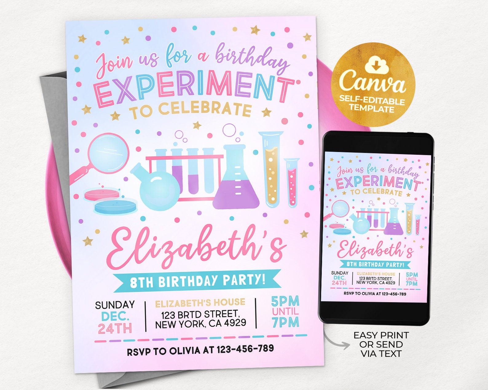 Science Birthday Invitation, Join Us for a Birthday Experiment, Girl ...