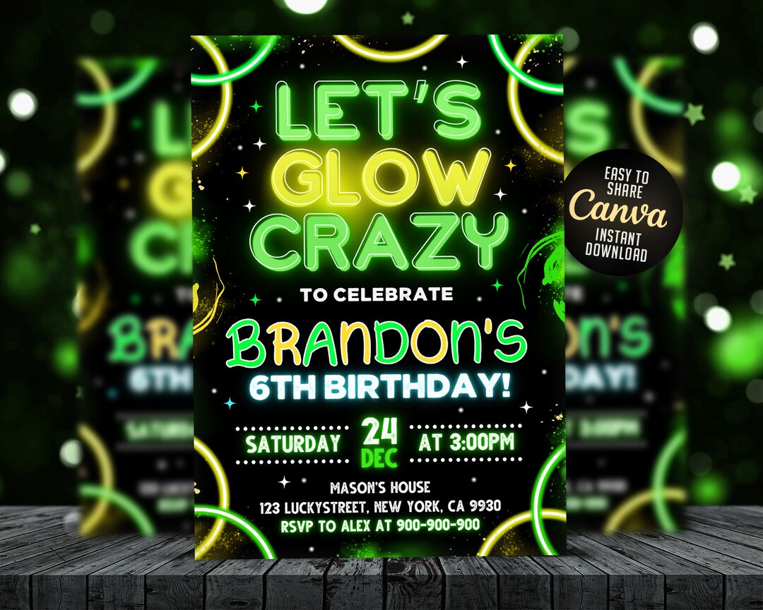 Glow Birthday Invitation Boys Glow Invitation Neon Glow Invitation Neon ...