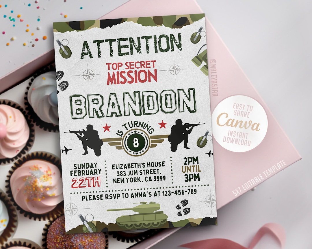 Editable Army Invitation, Army Birthday Invitation, Army Invitation ...