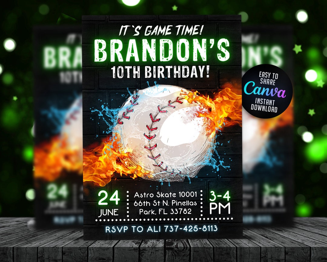 Baseball Birthday Invitation Template, Baseball Party Invitation ...