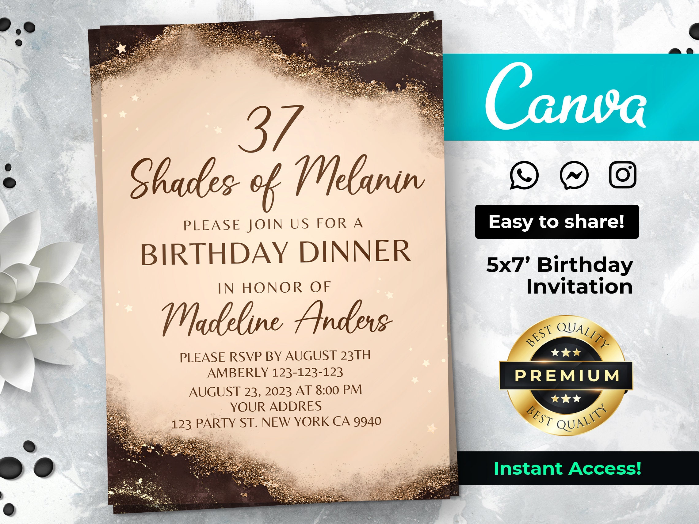 CANVA Shades of Melanin Birthday Invitation Editable Canva - Etsy