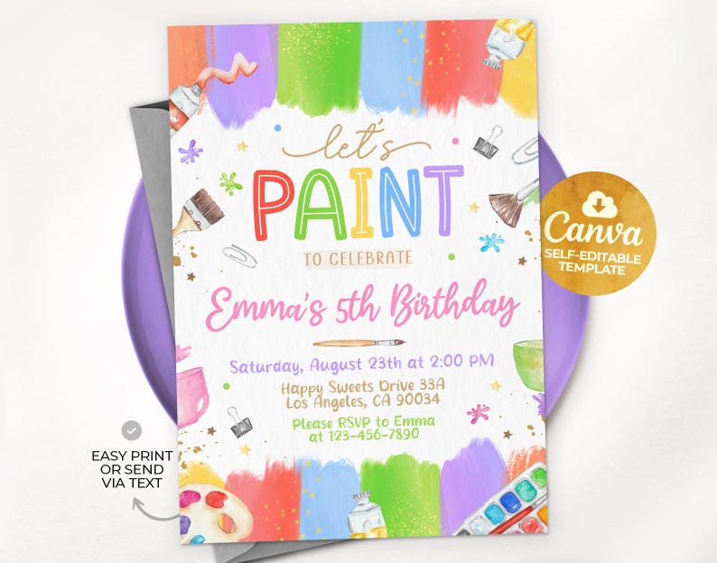 Art Birthday Party Invitation, Art in Party Birthday Party Invite, Art ...