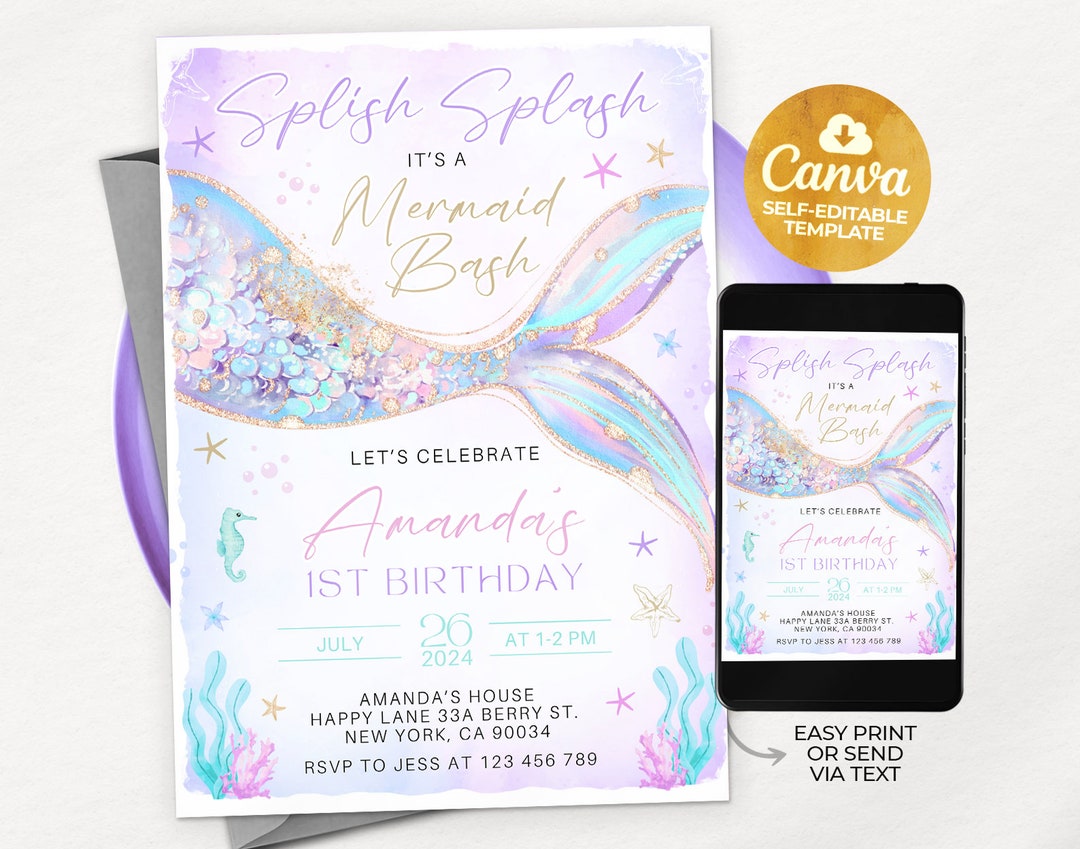 Mermaid Birthday Invitation, Mermaid Bash Under the Sea Birthday Invite ...