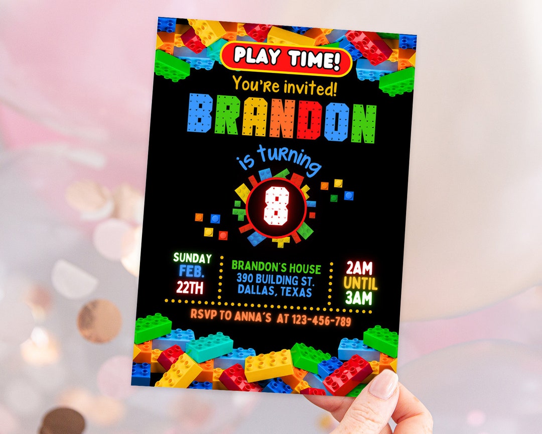 Building Blocks Birthday Invitation, Blocks Invitation, Construction ...
