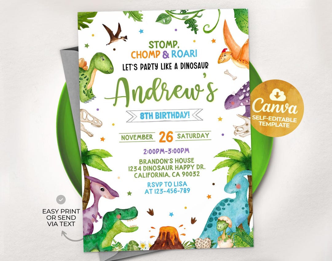 Dinosaur Birthday Invitation, Dinosaur Invite, Three Rex Invitation ...