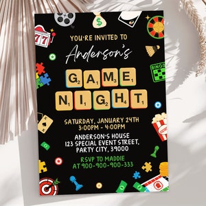 Editable Game Night Invitation, Family Game Night, House Party ...
