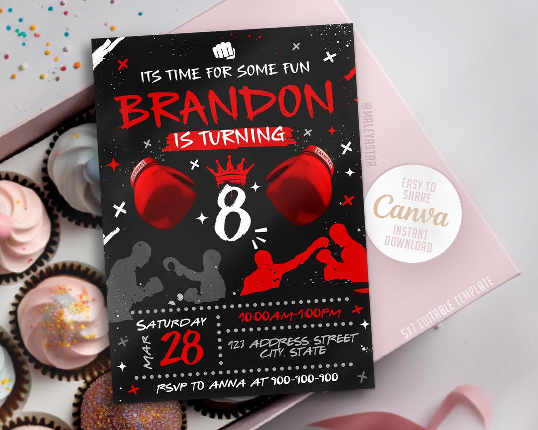 Editable Boxing Birthday Invitation, Fight Invitation, MMA Invitation ...