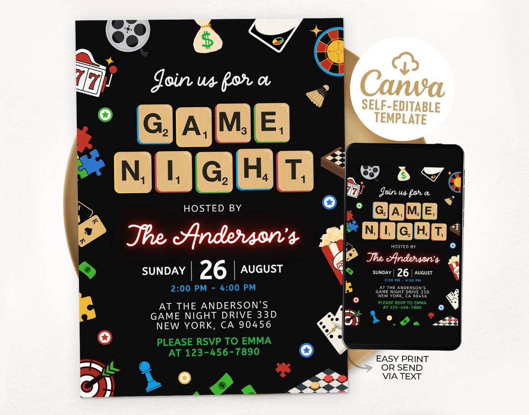 Game Night Invitation, House Party Invite, Family Game Night Invite ...