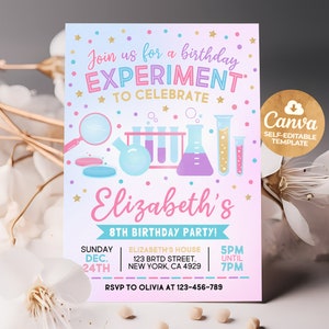 Science Birthday Invitation, Join Us for a Birthday Experiment, Girl ...