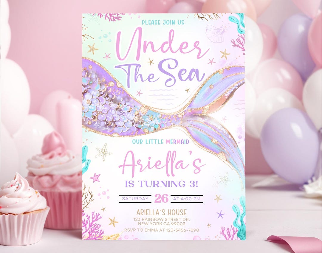 Mermaid Birthday Invitation, Mermaid Bash Under the Sea Birthday Invite ...