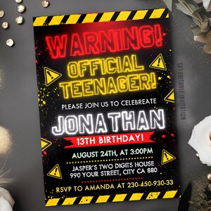 Warning Birthday Invitation, Boy Birthday Invitation, Warning Official ...