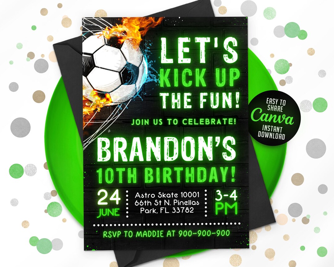 Soccer Birthday Invitation Template, Soccer Party Invitation, Soccer ...