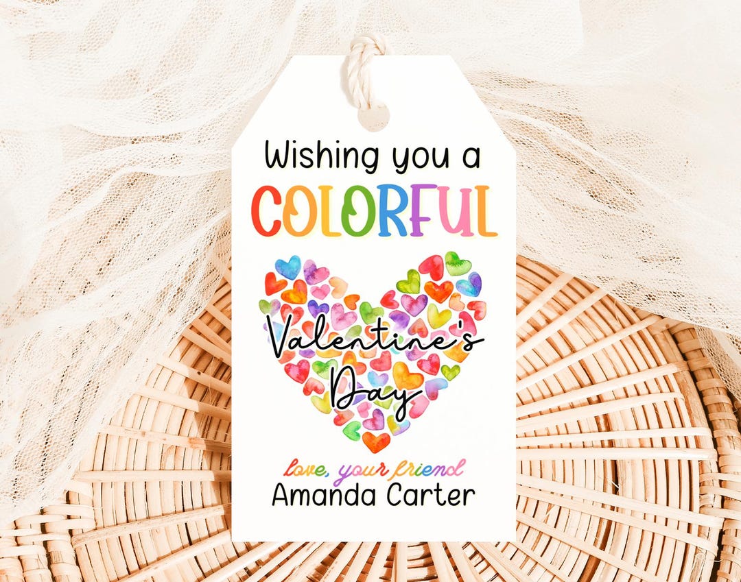 Valentine Gift Tag for Kids Printable, Classroom Preschool Colorful ...