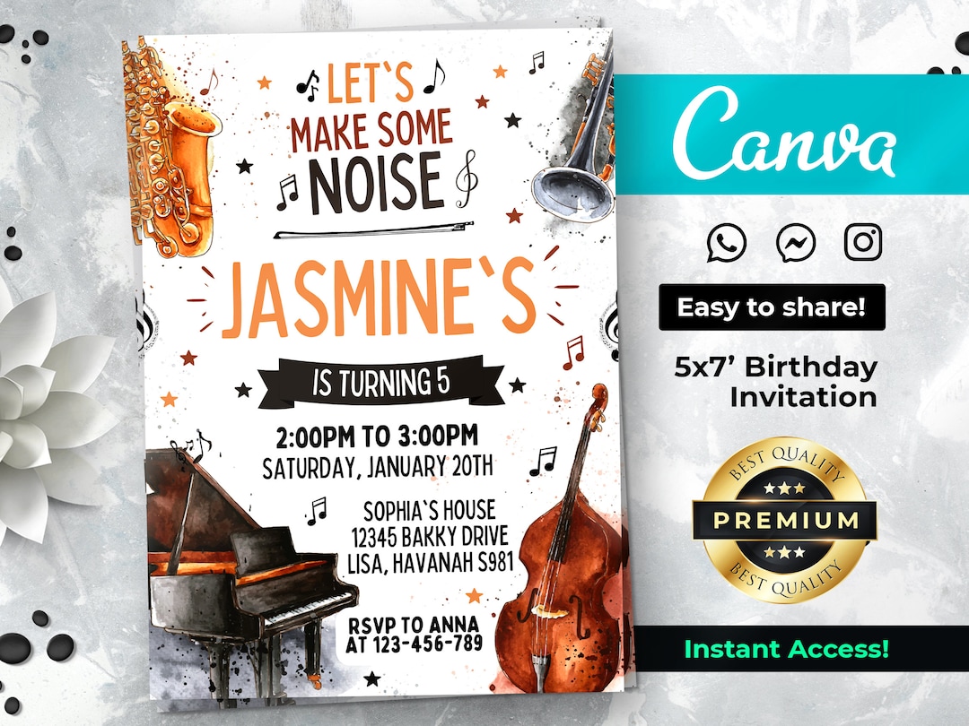 Editable Instruments Invitation Music Birthday Invitation - Etsy