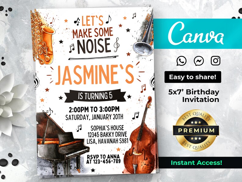 Editable Instruments Invitation Music Birthday Invitation - Etsy