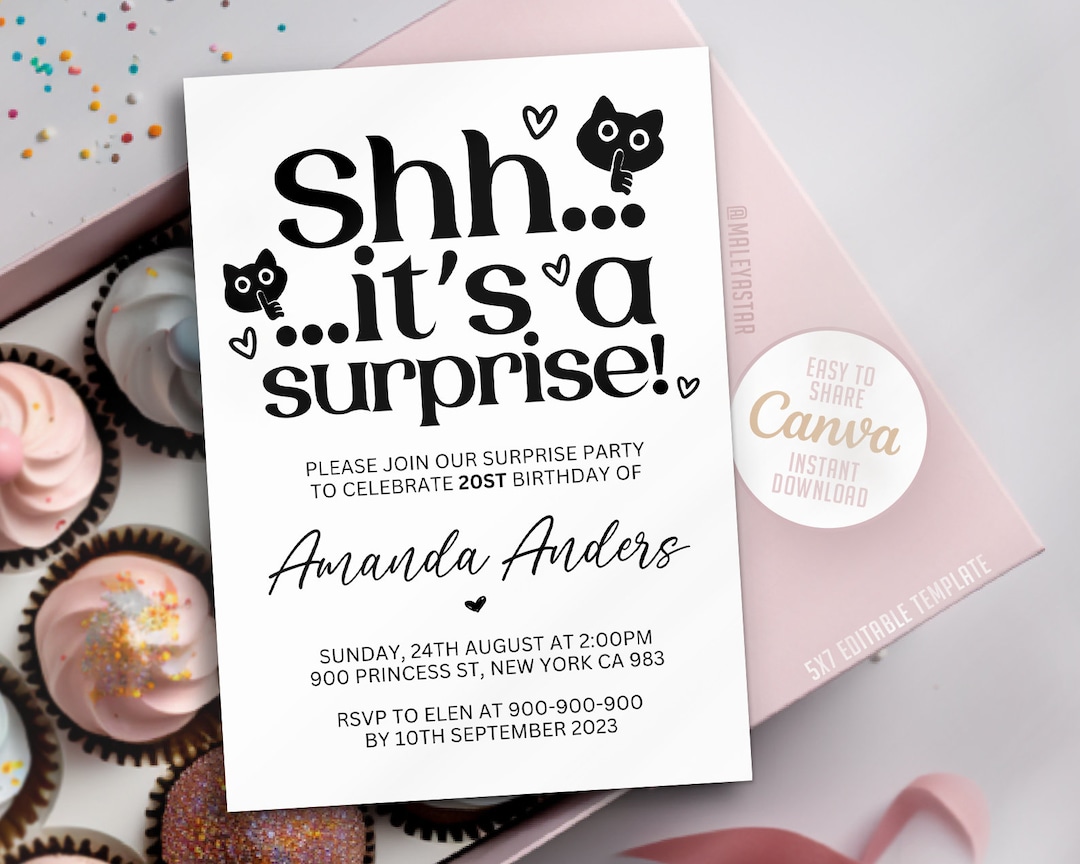 Surprise Birthday Invitation Shh... Its's Surprise - Etsy