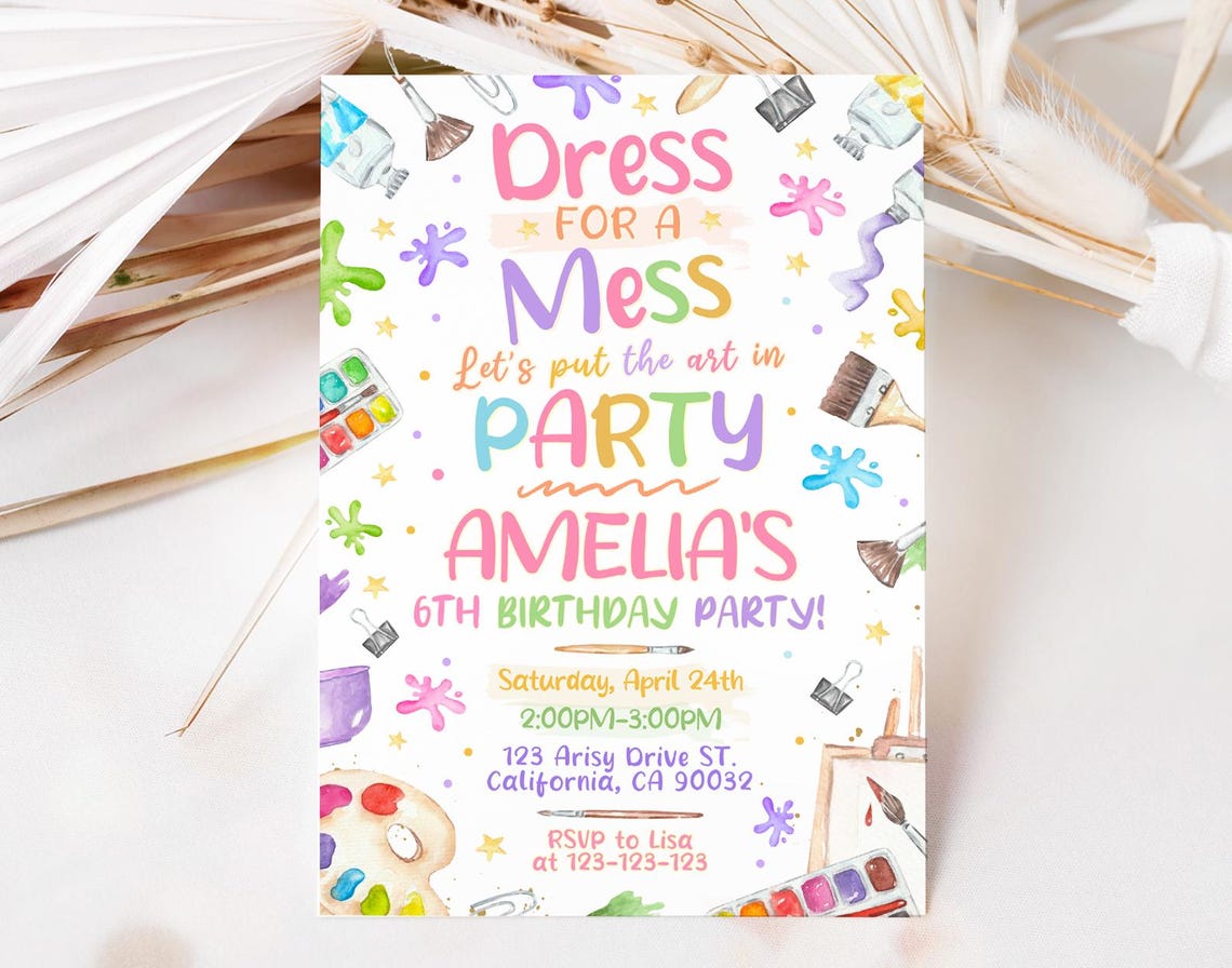 Art Party Invitation, Dress for a Mess, Painting Party Invite, Art ...