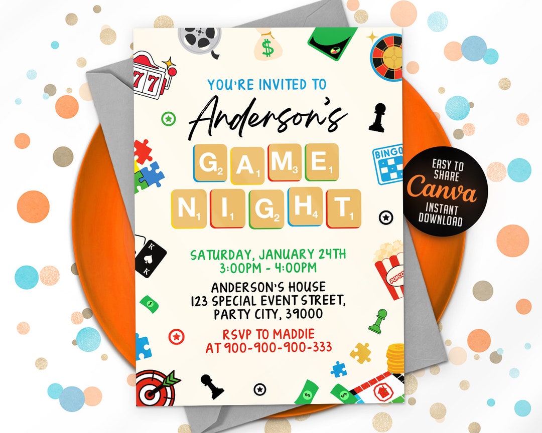 Editable Game Night Invitation, Family Game Night, House Party ...