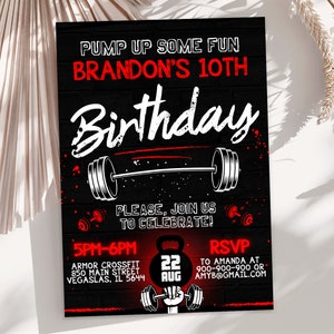 Fitness Birthday Invitation, Workout Party, Weights Gym Party, Editable ...