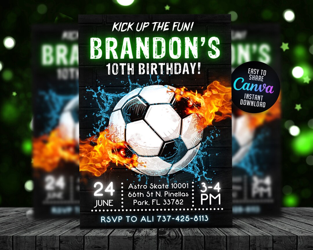 Soccer Birthday Invitation Template, Soccer Party Invitation, Soccer ...