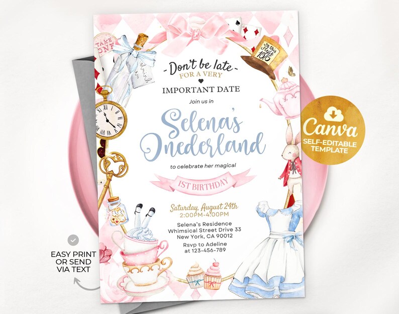 Alice in Wonderland Invitation, Onederland Invitation, 1st Birthday ...