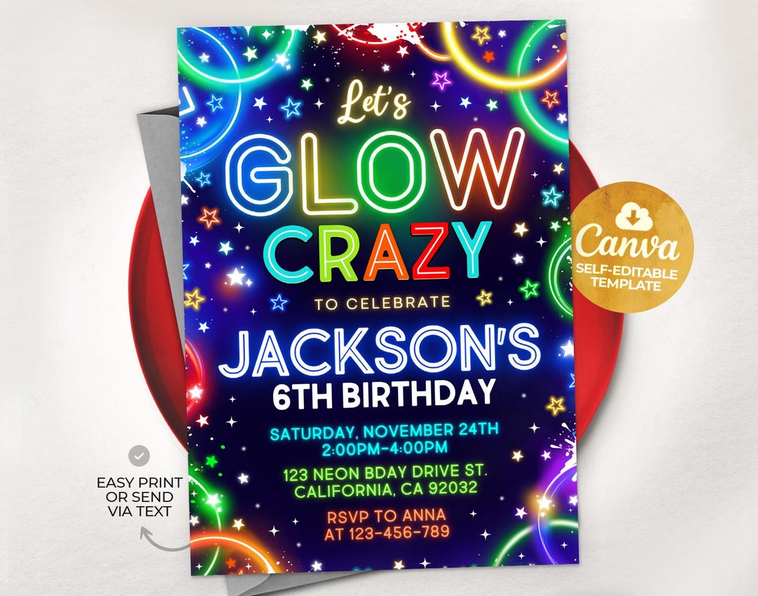 Glow Crazy Invitation, Glow Invitation, Glow Crazy Birthday Invitation ...
