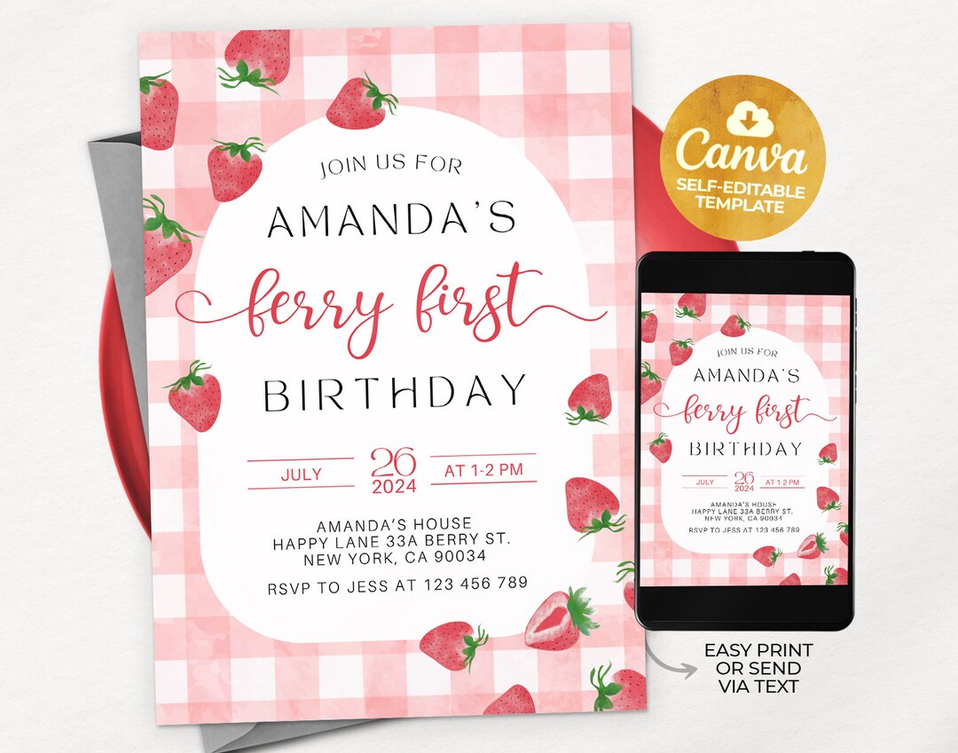 Berry First Birthday Invitation Template, Berry 1st Birthday Invitation ...