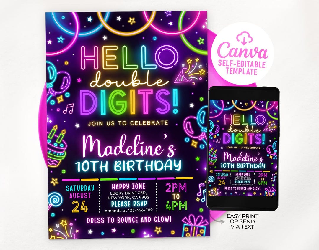 Hello Double Digits 10th Birthday Invitation, Double Digits Invitation ...