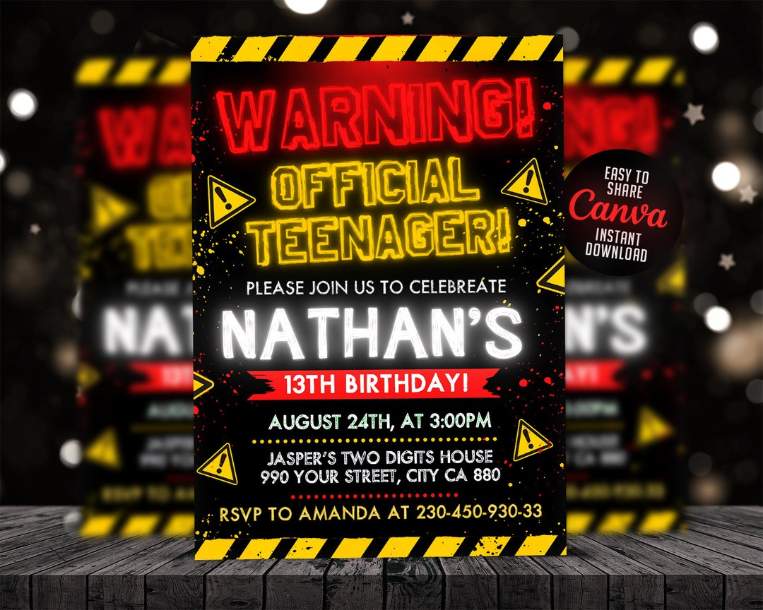 Warning Birthday Invitation, Boy Birthday Invitation, Warning Official ...