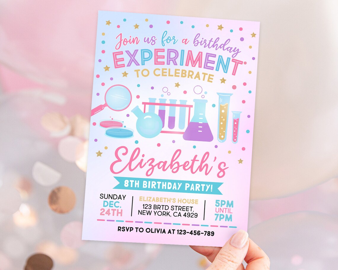 Science Birthday Invitation, Join Us for a Birthday Experiment, Girl ...