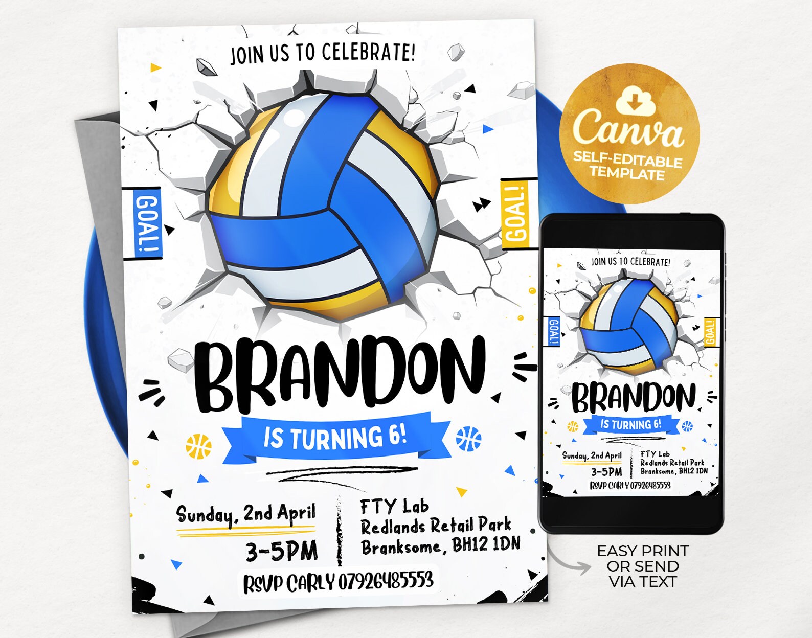 Volleyball Birthday Invitation, Voleyball Invitation, Editable Canva ...