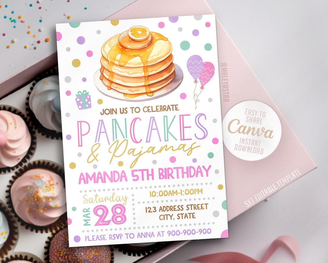 Editable Pancakes and Pajamas Invitation Pancake Invitation - Etsy
